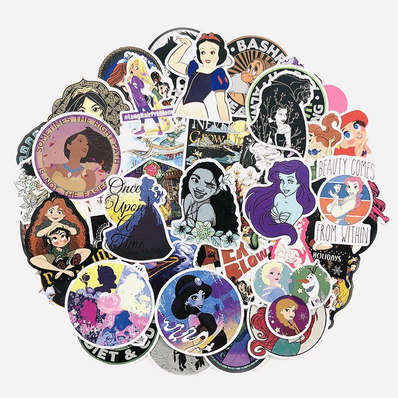 (Stickers) 50pc Disney Princess Ariel Mulan Pocahontas Jasmine Aurora ...