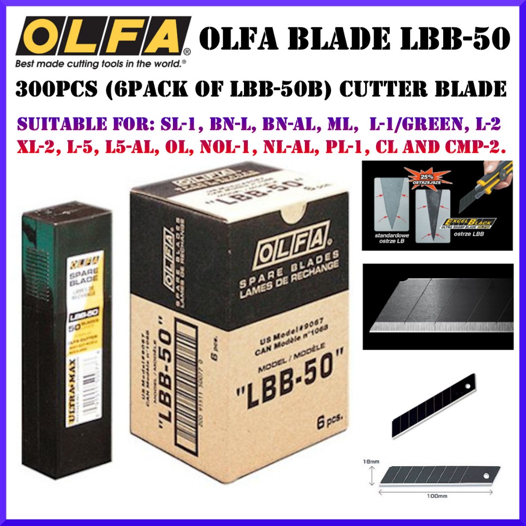 300pcs 6packs Olfa LBB-50 Cutter Blade, Furniture & Home Living ...
