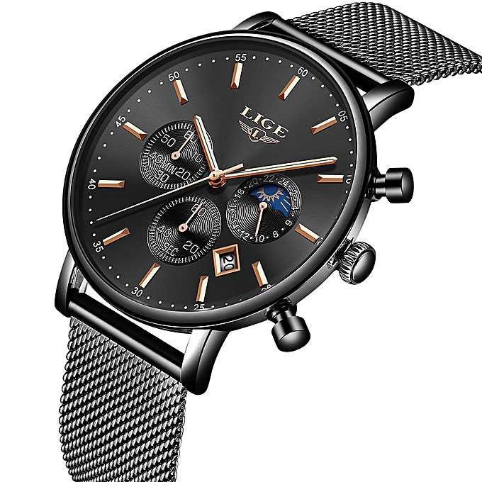 LIGE Jam Tangan Chronograph Pria Strap Stainless Steel - 9894 ...