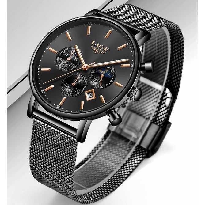 LIGE Jam Tangan Chronograph Pria Strap Stainless Steel - 9894 ...