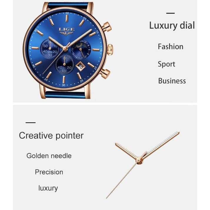 LIGE Jam Tangan Chronograph Pria Strap Stainless Steel - 9894 ...