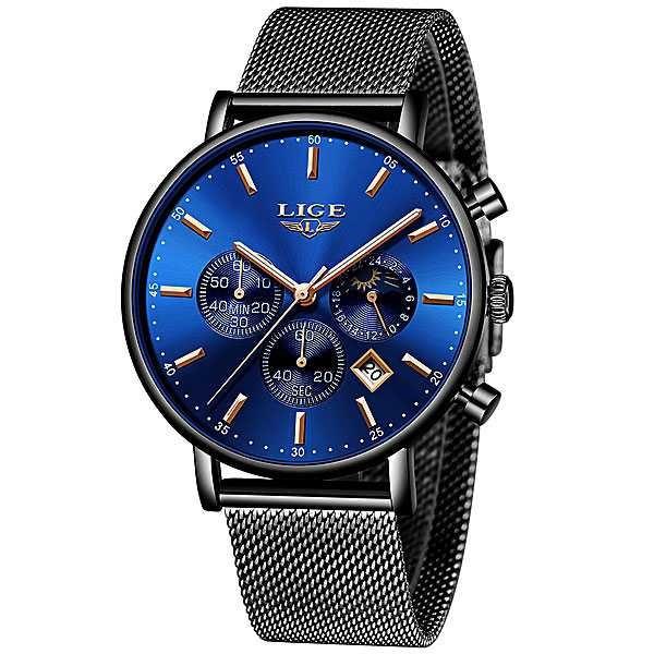 LIGE Jam Tangan Chronograph Pria Strap Stainless Steel - 9894 ...