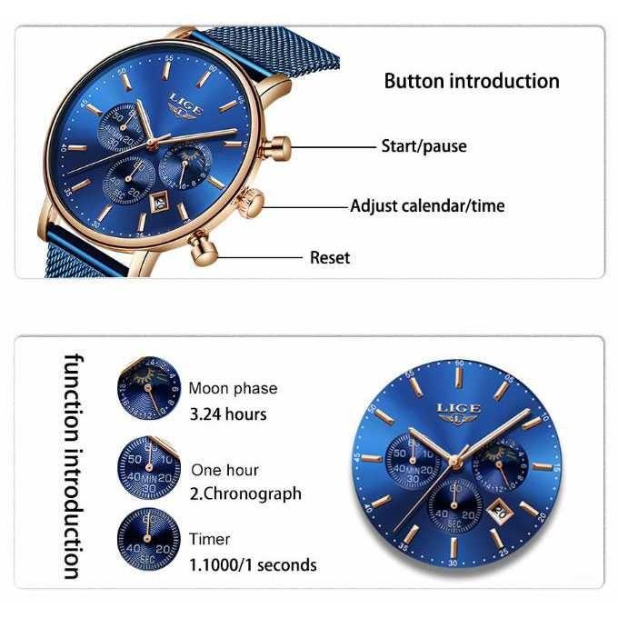 LIGE Jam Tangan Chronograph Pria Strap Stainless Steel - 9894 ...