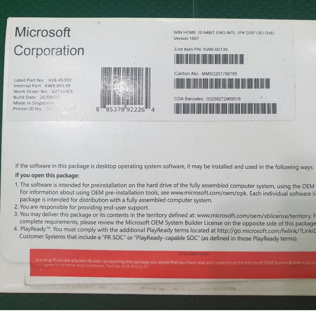 Microsoft Windows 10 Home 64 bit OEM DVD OS, Computers & Tech, Parts ...