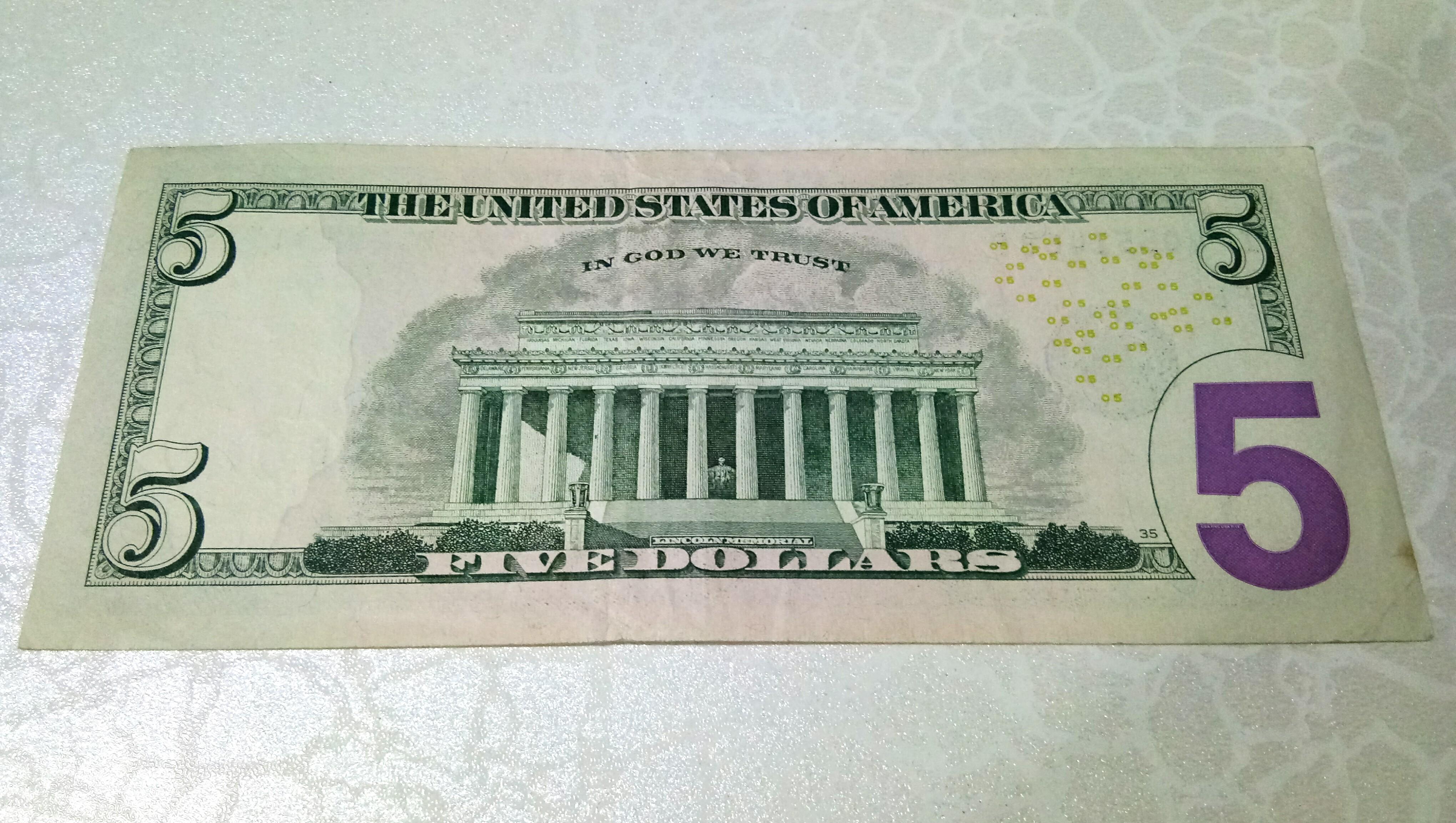 The United States of America USD 5.00 Banknote Wang Kertas USA $ 5.00 ...