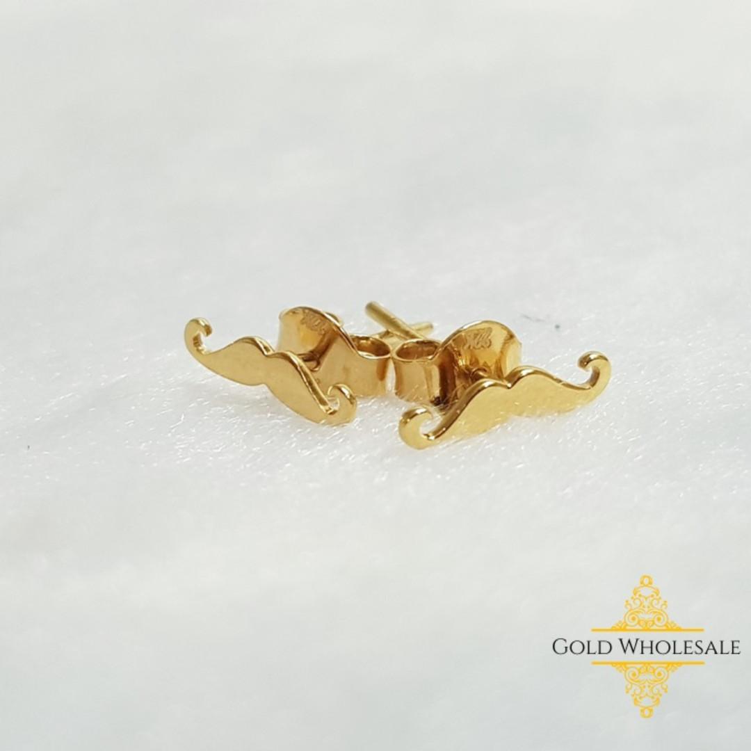 22K Gold Moustache Earstuds, Women's Fashion, Jewellery, Earrings on ...