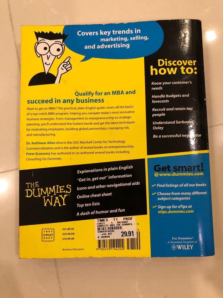 Complete MBA for Dummies, Hobbies & Toys, Books & Magazines, Fiction ...