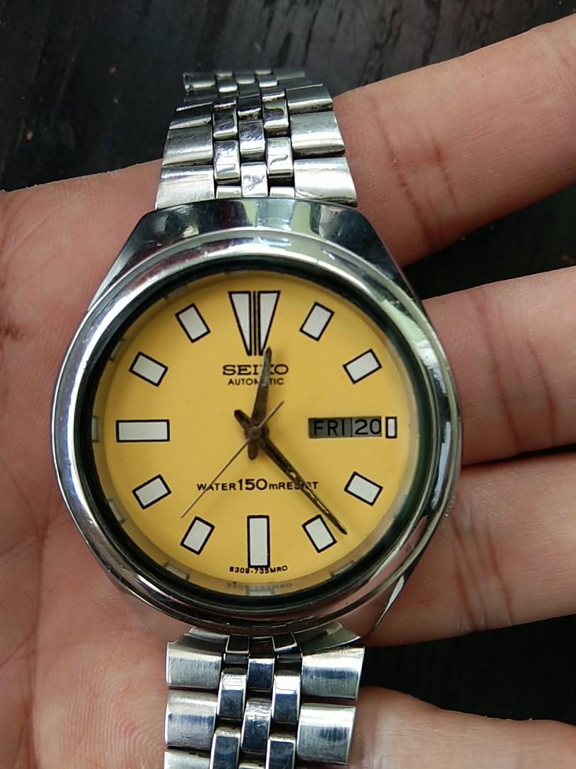 Jam Tangan Original Automatic Seiko dial modif kuning, Fesyen Pria, Jam ...