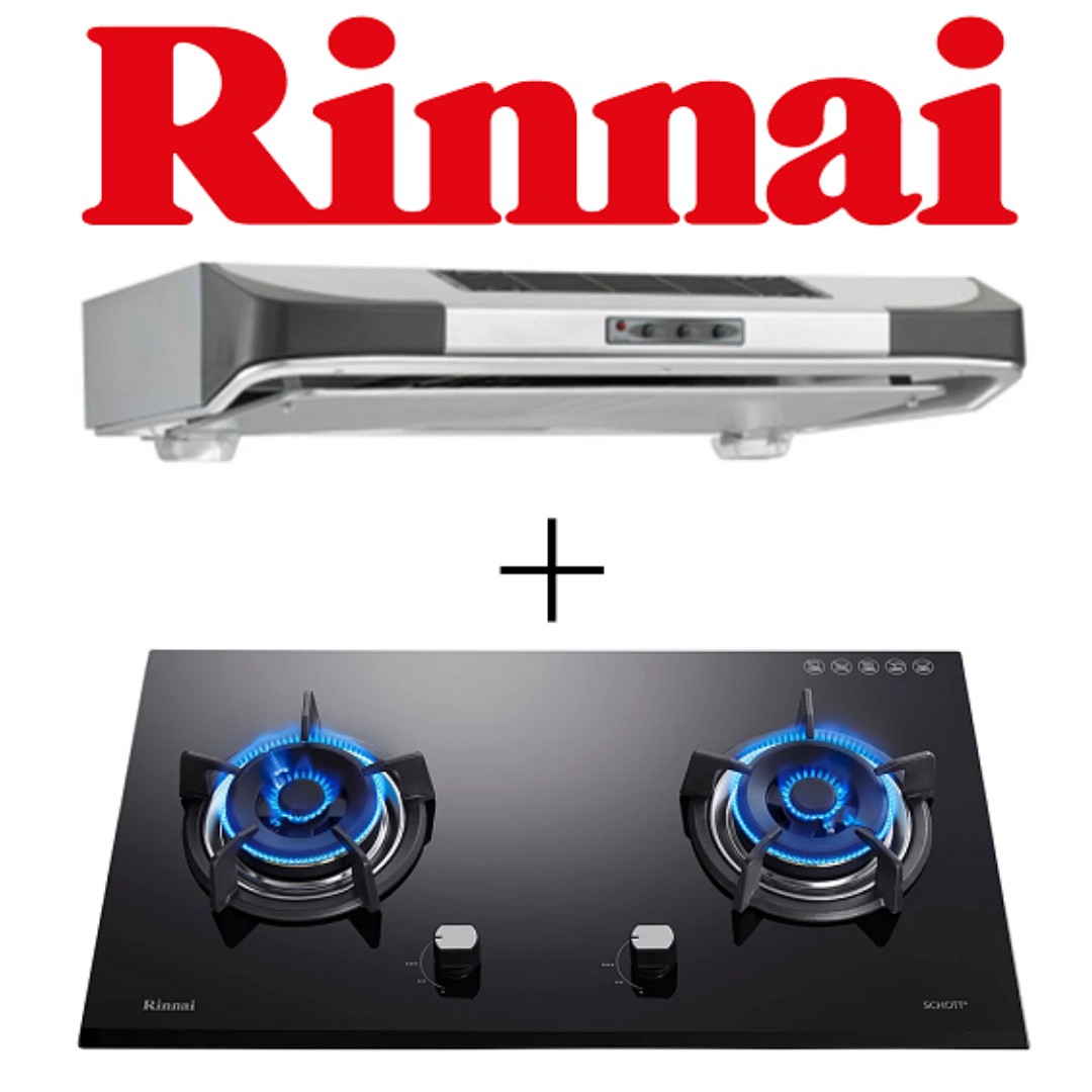 RINNAI RH-90ERi 90CM SLIMLINE HOOD + RINNAI RB-72G 2 BURNER HYPER FLAME BUILT-IN GLASS HOB, TV ...
