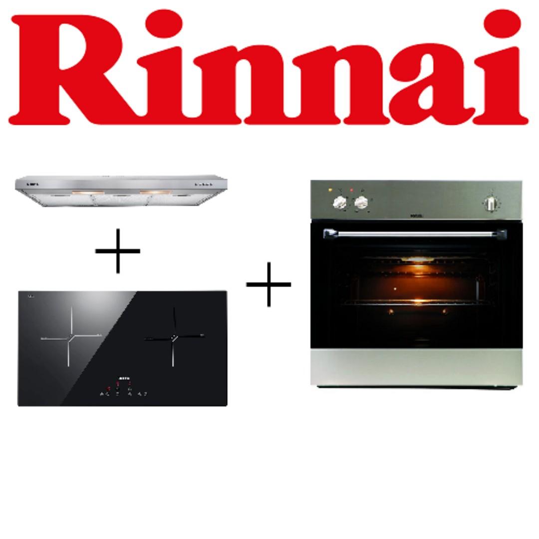 Rinnai RH-95A-SSVR Slimline Cooker Hood + RINNAI RB-7012H-CB 2 ZONE INDUCTION HOB + Rinnai RBO ...