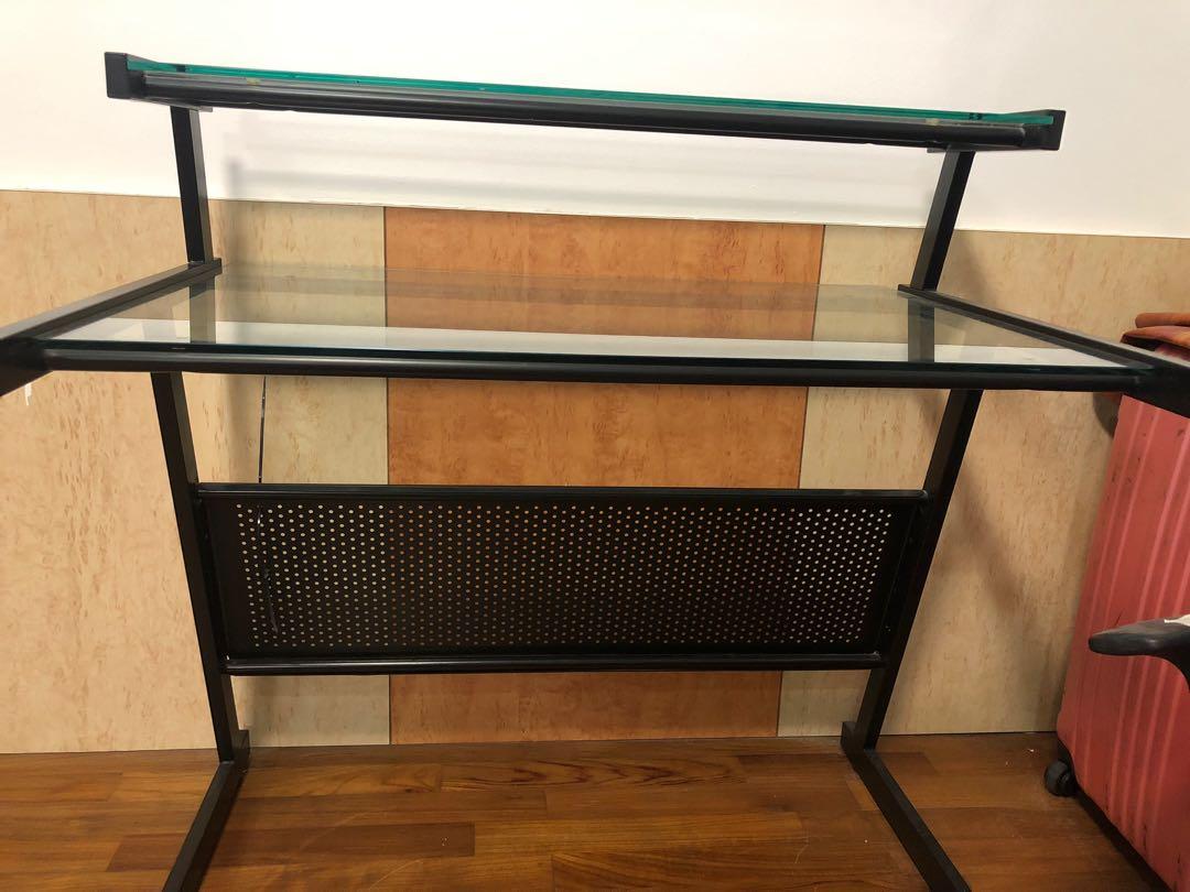 Glass study table (2 tier, full glass), Furniture & Home Living ...