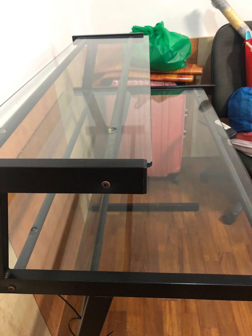 Glass study table (2 tier, full glass), Furniture & Home Living ...