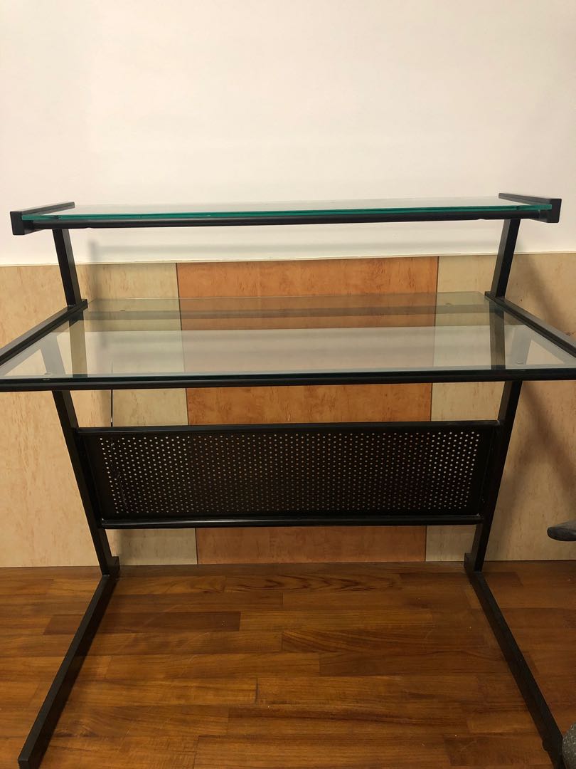 Glass study table (2 tier, full glass), Furniture & Home Living ...