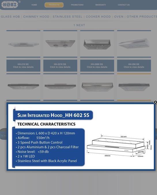 HOBZ 602SS Cooker Hood, TV & Home Appliances, Kitchen Appliances ...