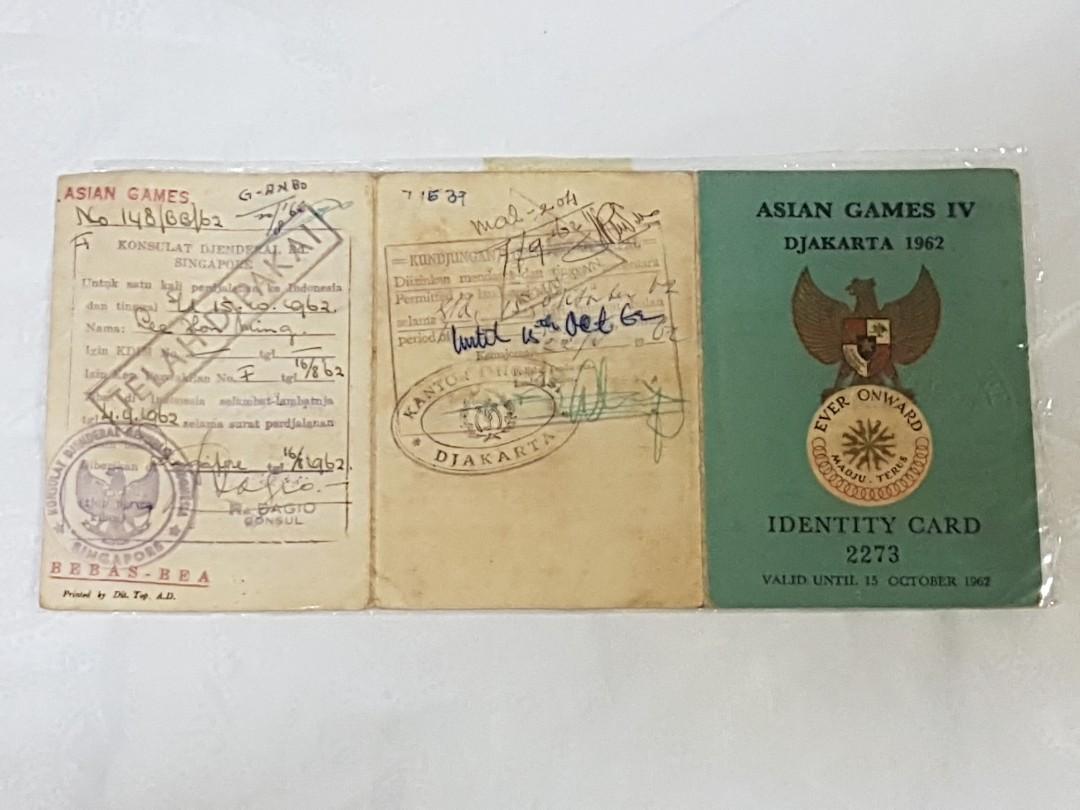 Asian Games IV Djakarta 1962 Identity Card, Hobbies & Toys, Memorabilia ...