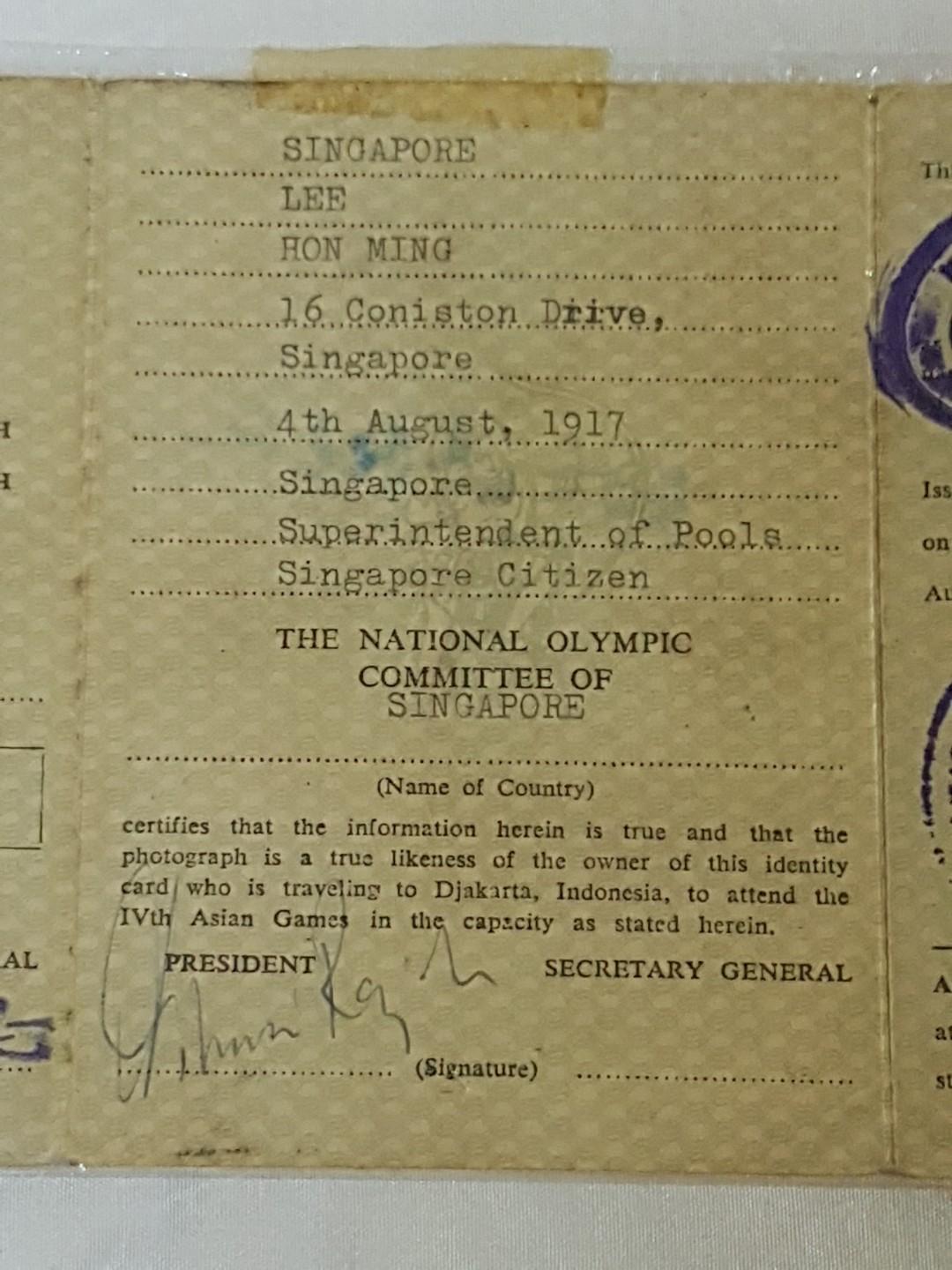 Asian Games IV Djakarta 1962 Identity Card, Hobbies & Toys, Memorabilia ...