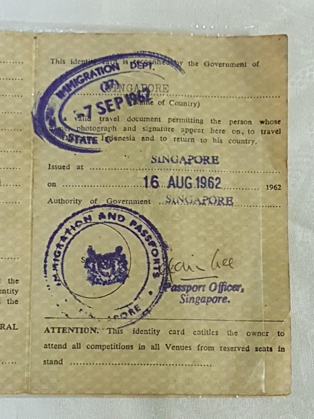 Asian Games IV Djakarta 1962 Identity Card, Hobbies & Toys, Memorabilia ...