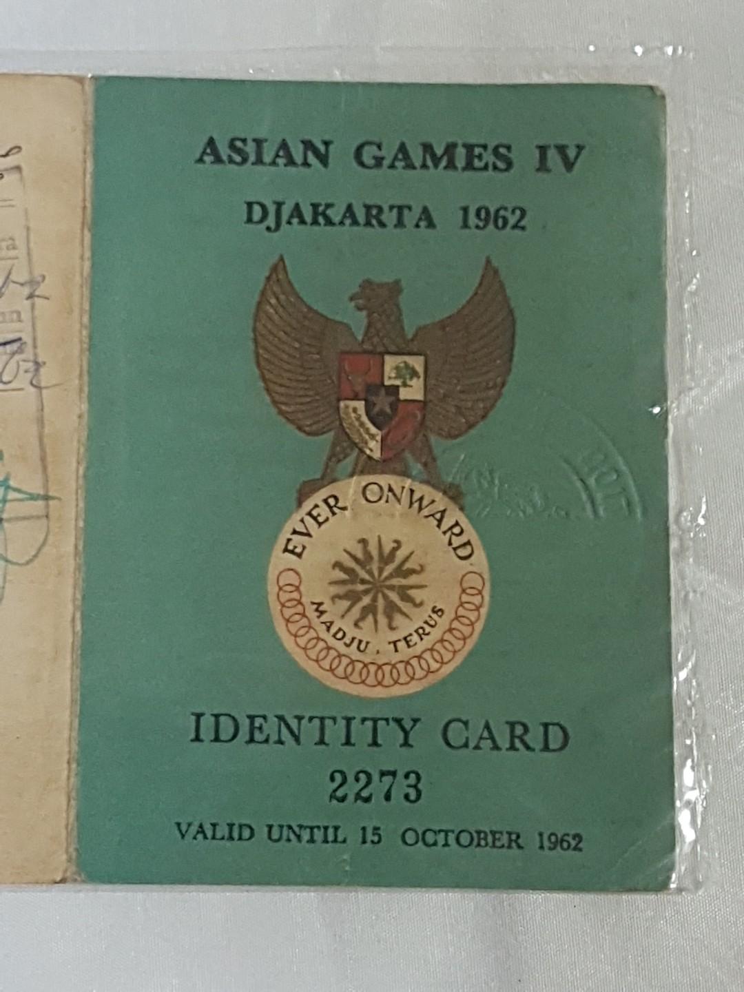Asian Games IV Djakarta 1962 Identity Card, Hobbies & Toys, Memorabilia ...