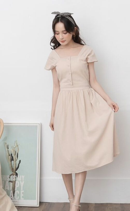 Beige Dress, Women's Fashion, Dresses & Sets, Dresses on Carousell