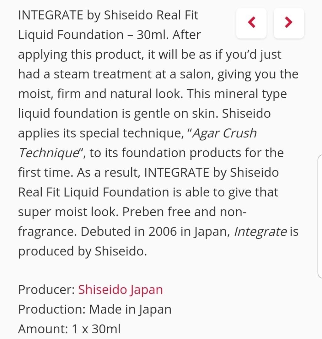 Shiseido Integrate Mineral Liquid Foundarion, Beauty & Personal Care ...