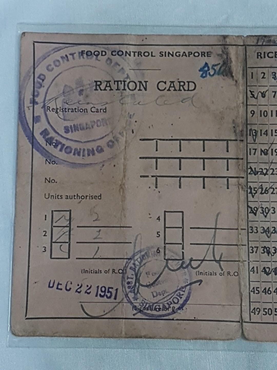 Singapore Food Control Ration Card 1951, Hobbies & Toys, Memorabilia ...