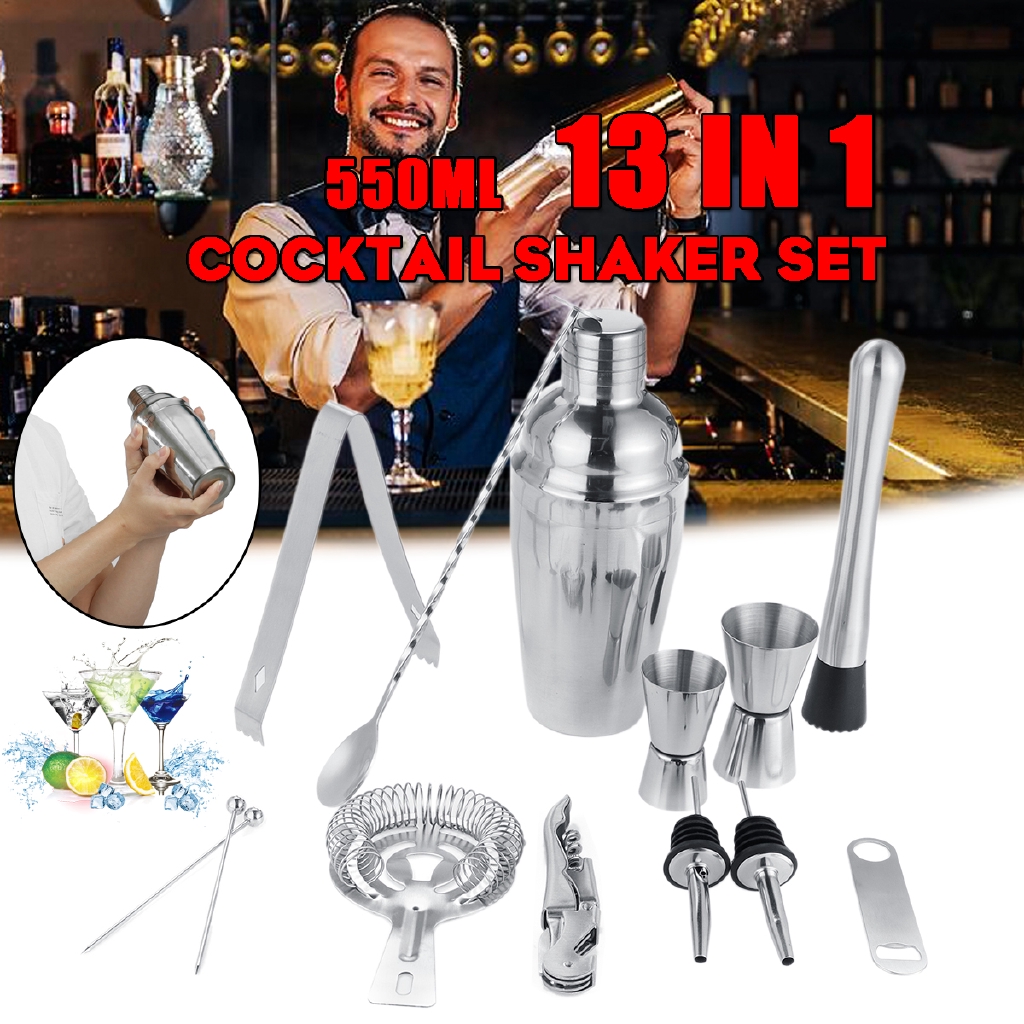 Stainless Steel Cocktail Shaker Mixer Drink Bartender Martini Tools Bar ...