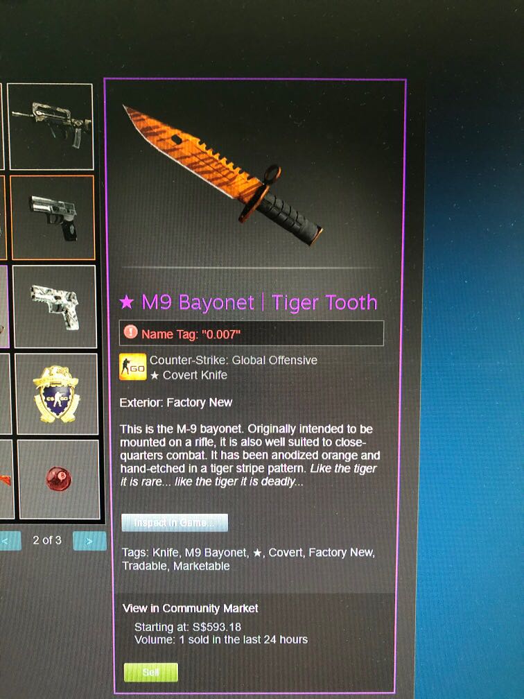 M9 Bayonet Tiger Tooth FN 0.07, Video Gaming, Gaming Accessories, Game ...