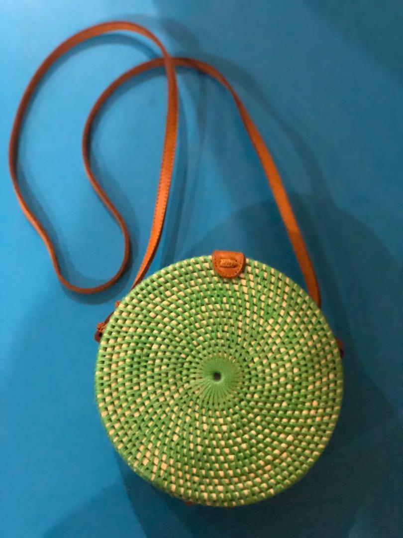 Original Bali Green Rattan Round Bag, Hobbies & Toys, Stationery ...