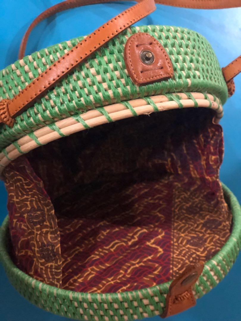 Original Bali Green Rattan Round Bag, Hobbies & Toys, Stationery ...
