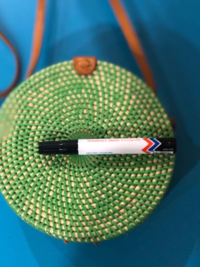 Original Bali Green Rattan Round Bag, Hobbies & Toys, Stationery ...