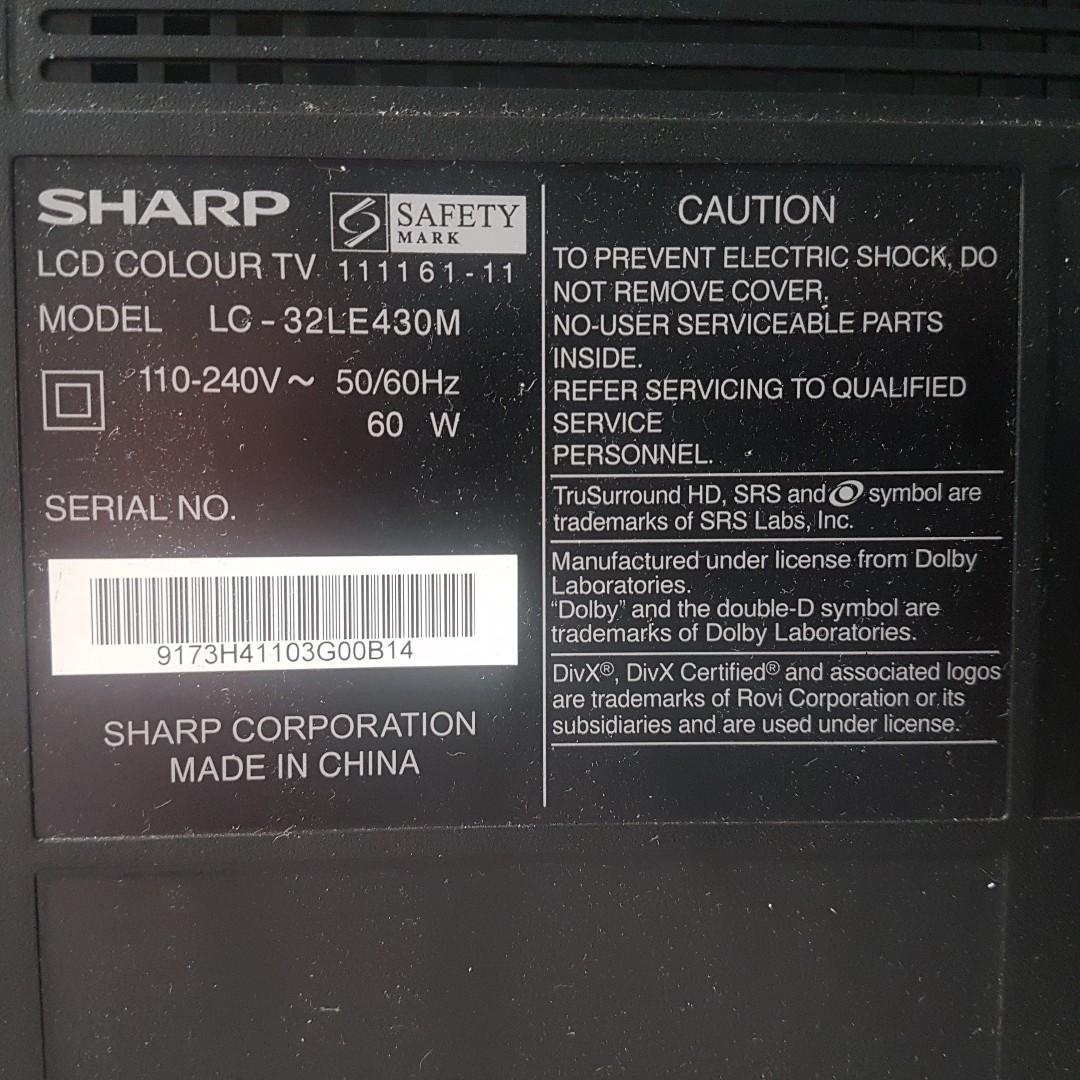 32" LCD TV Sharp LC-32LE430M, TV & Home Appliances, TV & Entertainment, TV Parts & Accessories ...