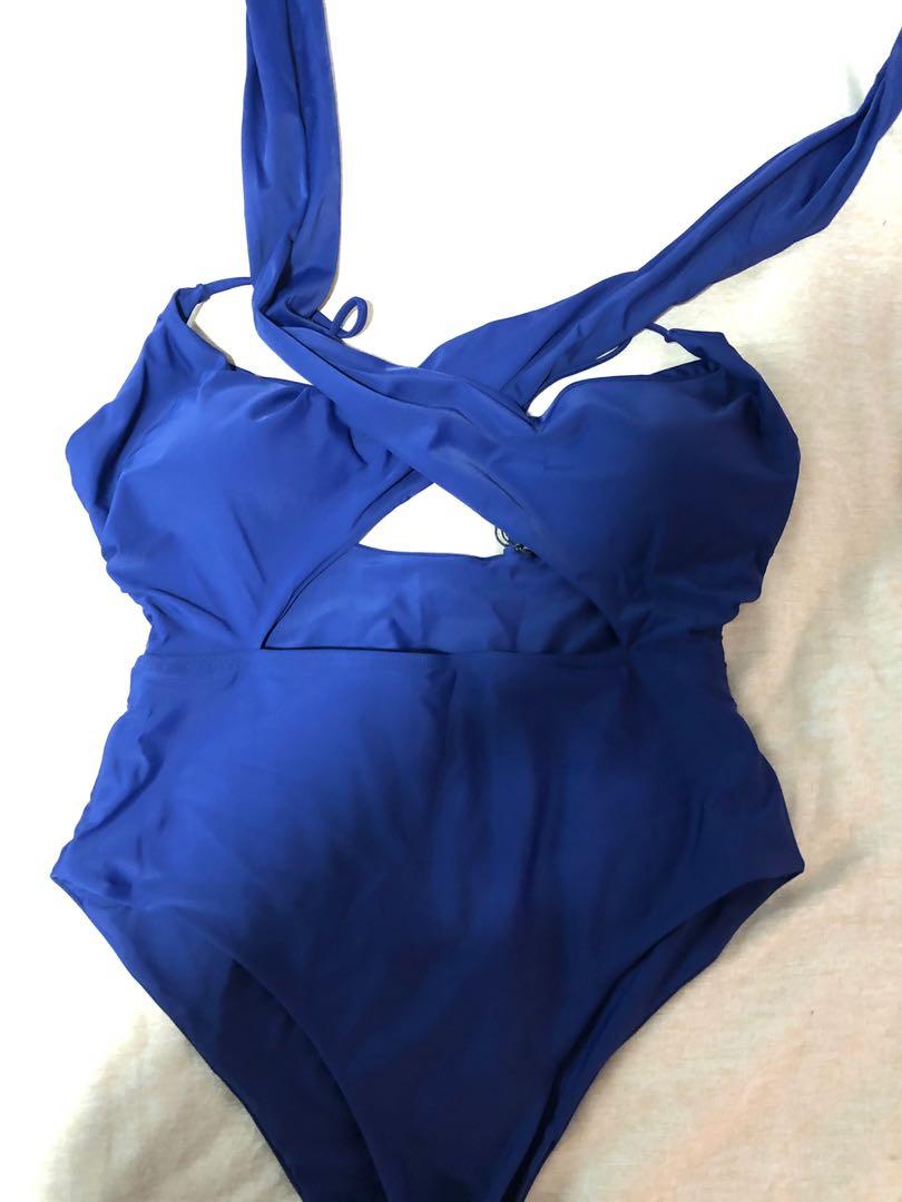 Cobalt blue front wrap one piece swimsuit, Women's Fashion, Swimwear ...