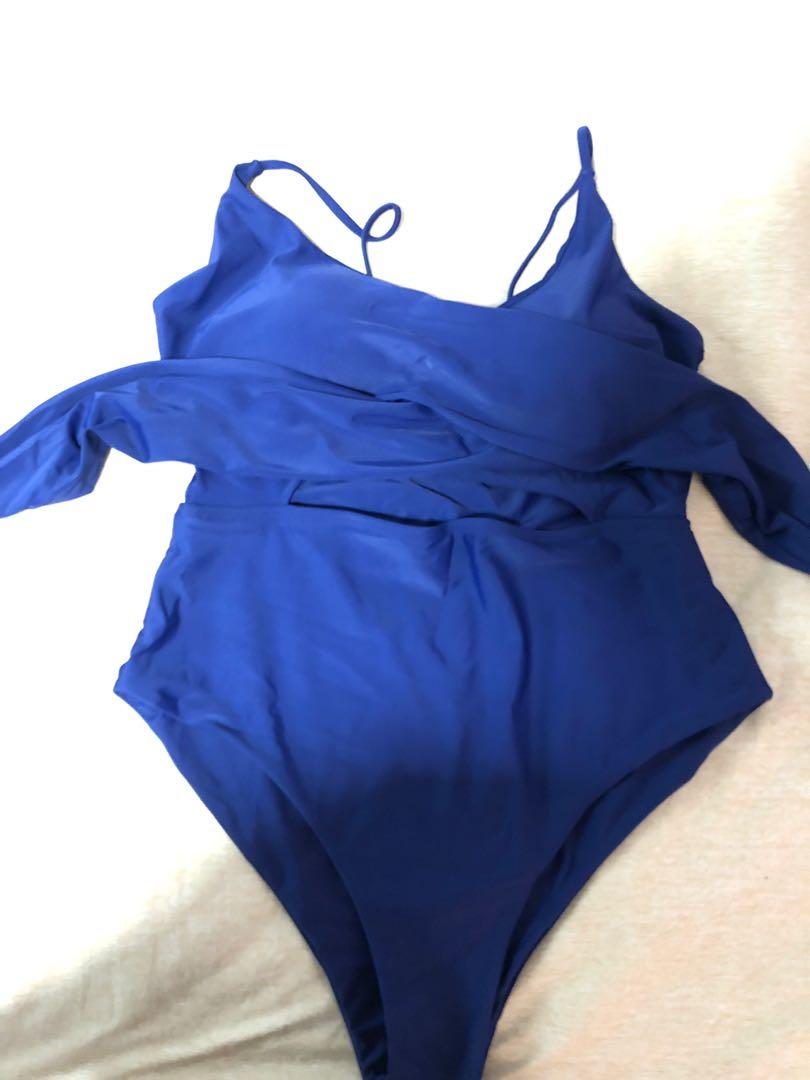 Cobalt blue front wrap one piece swimsuit, Women's Fashion, Swimwear ...