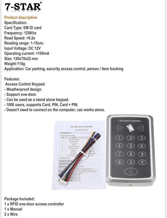 T12 Door Access - Single Door Proximity RFID Card Access Control System ...