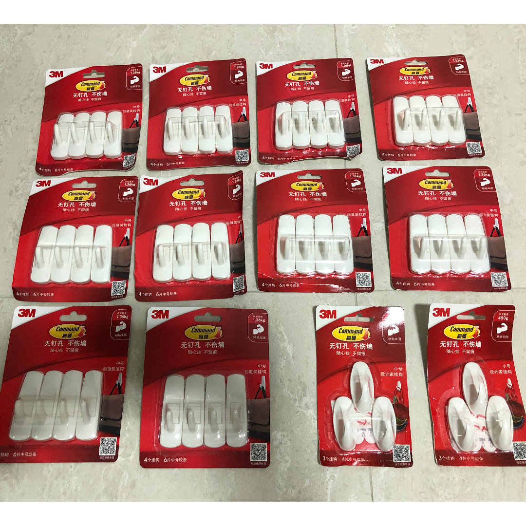 3M Hooks (40 pieces 1.3kg + 6 pieces 450g), Furniture & Home Living ...