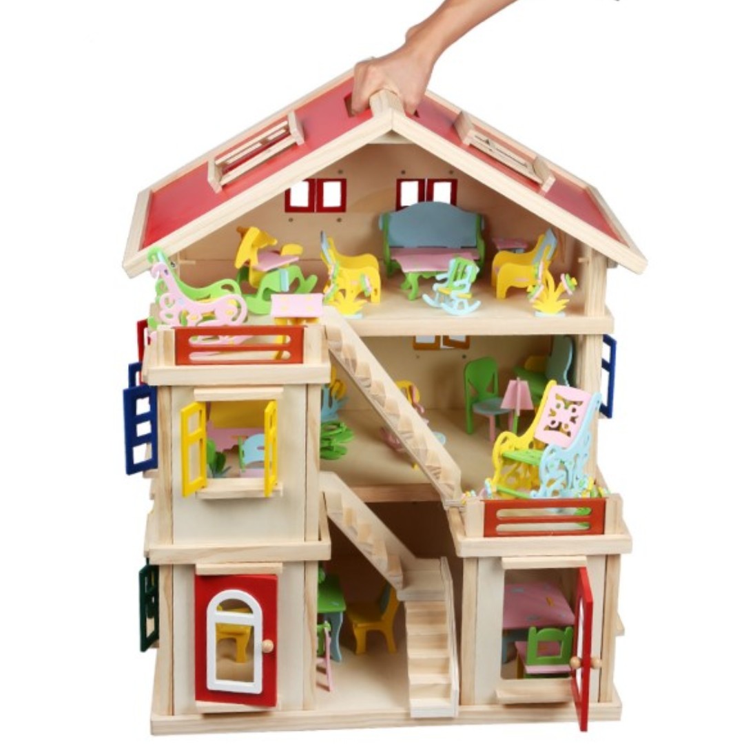 SN087 - Large Size Wooden Dollhouse Mansion - Pretend Play Educational ...