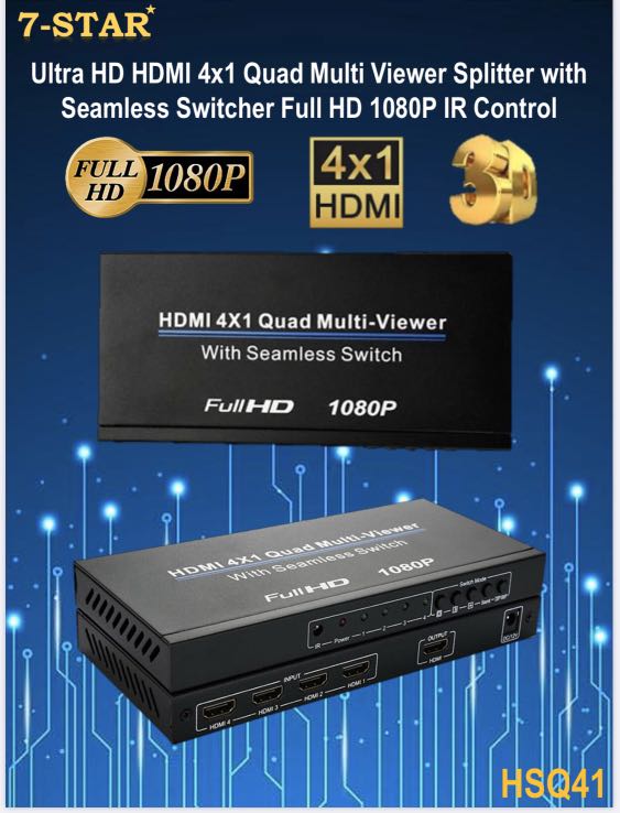 4x1 HDMI SEAMLESS Switcher Switch 4x1 Quad Multi-Viewer Splitter with ...
