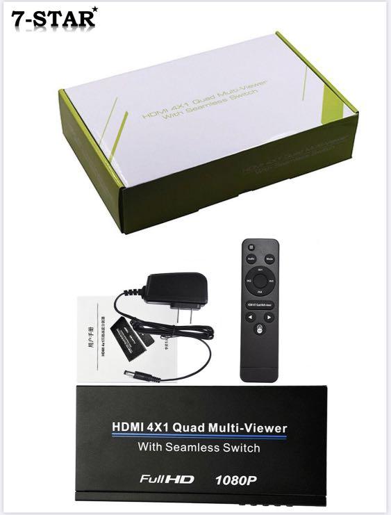 4x1 HDMI SEAMLESS Switcher Switch 4x1 Quad Multi-Viewer Splitter with ...