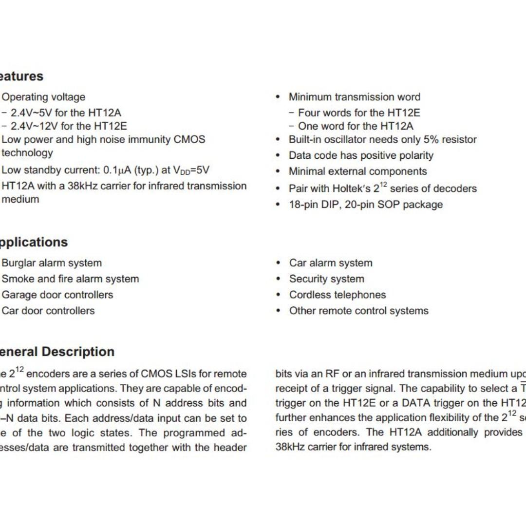 HT12E ENCODER DIP Holtek remote control IC, Audio, Portable Audio ...