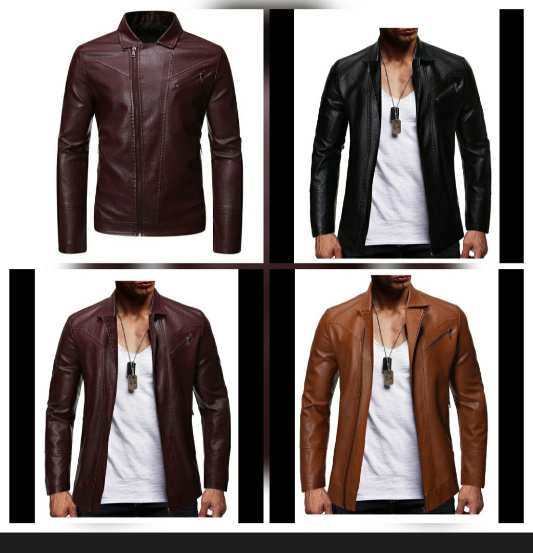 Jacket men Pu faux men Leather Jacket black kaki maroon, Men's Fashion ...
