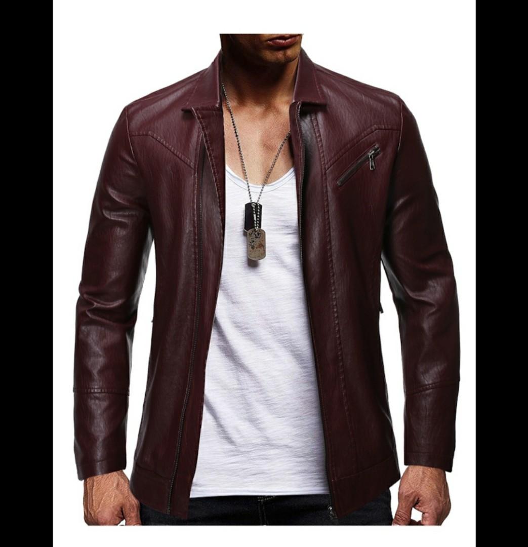 Jacket men Pu faux men Leather Jacket black kaki maroon, Men's Fashion ...