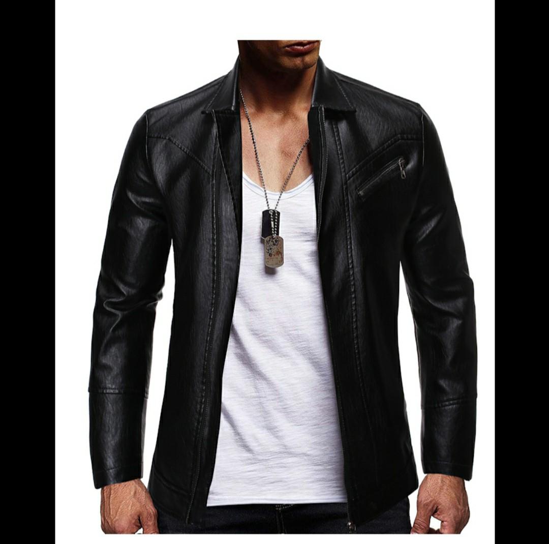 Jacket men Pu faux men Leather Jacket black kaki maroon, Men's Fashion ...