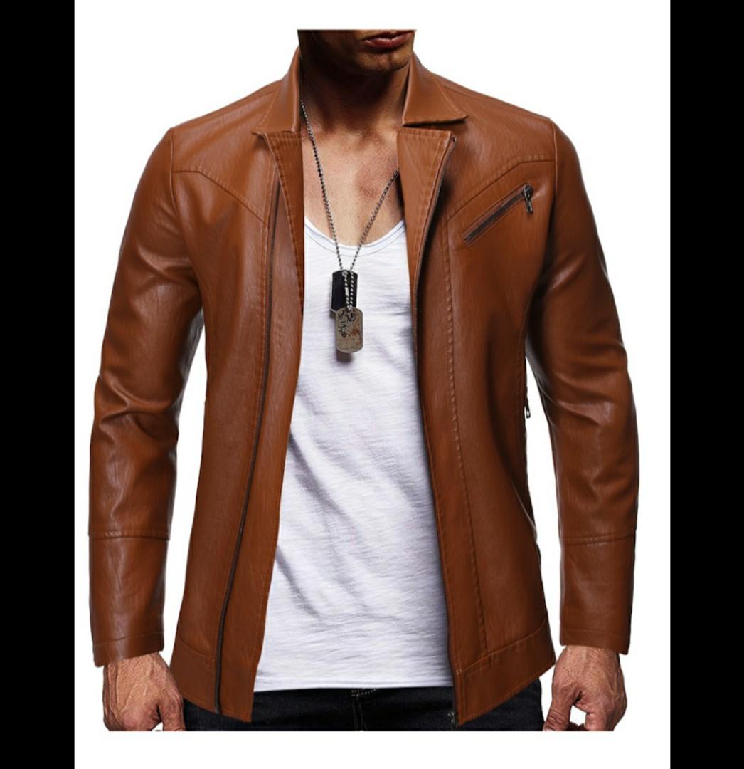 Jacket men Pu faux men Leather Jacket black kaki maroon, Men's Fashion ...