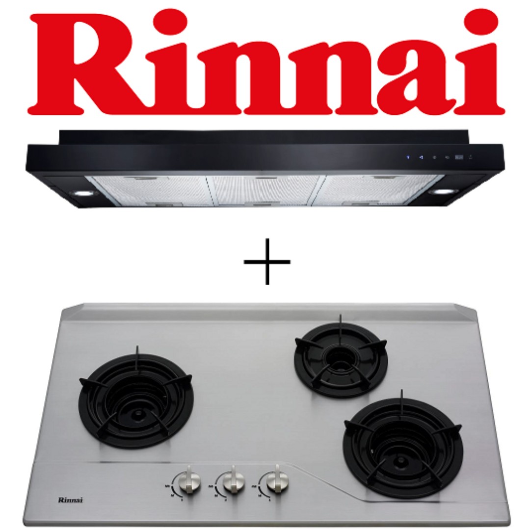 RINNAI RH-S329-PBR SLIMLINE HOOD + RB-3SI 3 BURNER STAINLESS STEEL INNER FLAME HOB, TV & Home ...