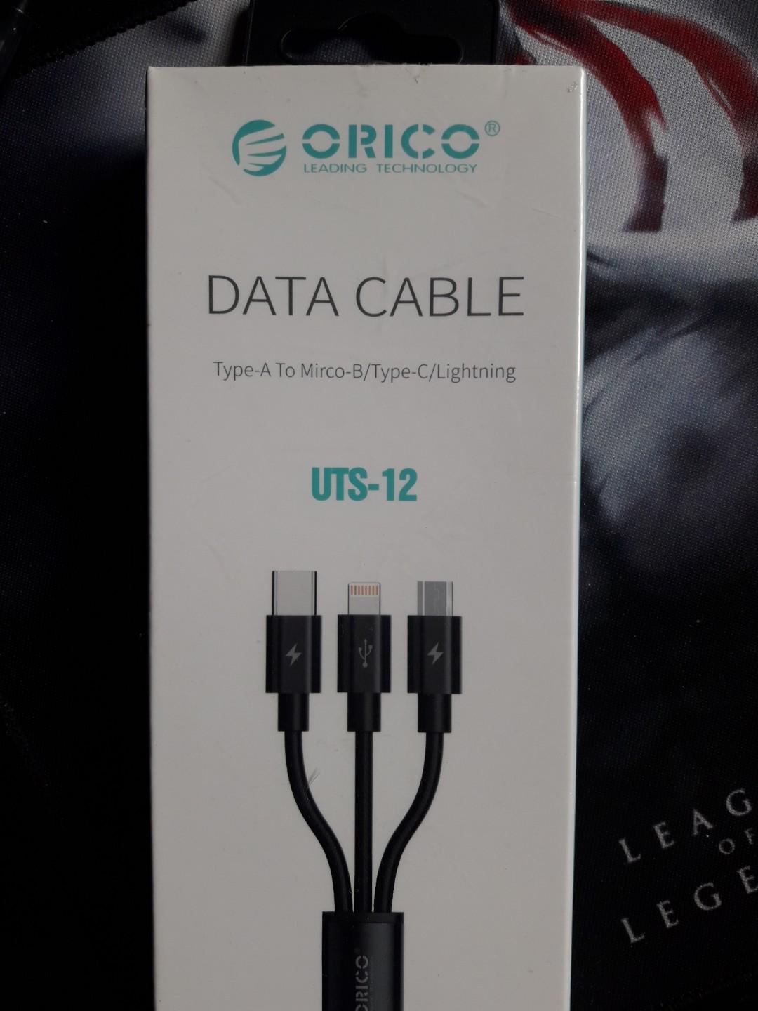 Orico Data Charging cable 3 in 1 USB to Micro B/Type C/Lightning ...