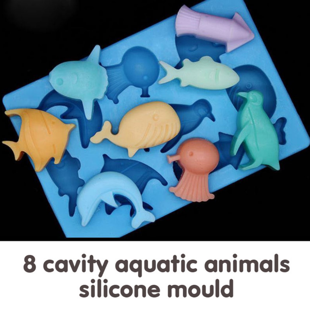 Sea aquatic animals dolphin whale penguin fish cuttlefish jelly ...