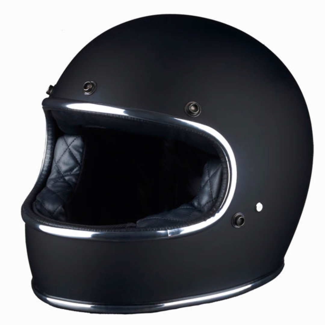 Black Full Face Motorcycle Helmet Open Face Three Button Snap Retro ...