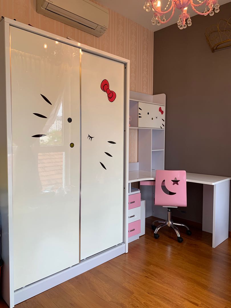 Hello Kitty Wardrobe and Table set, Furniture & Home Living, Furniture ...