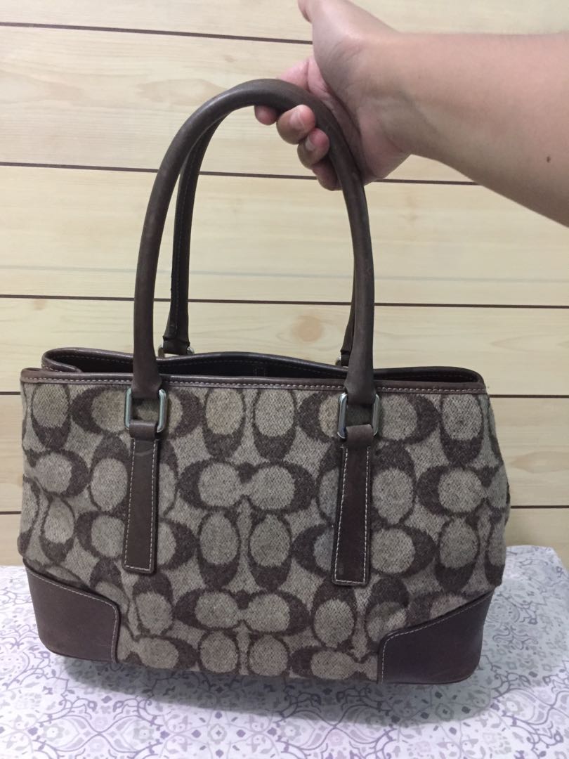 Rare Coach Hamptons signature wool brown leather satchel 7723 ...