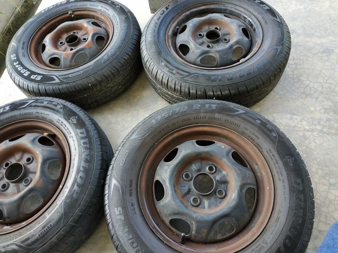 Rim besi dan tayar 13 inchi saga flx, Auto Accessories on Carousell